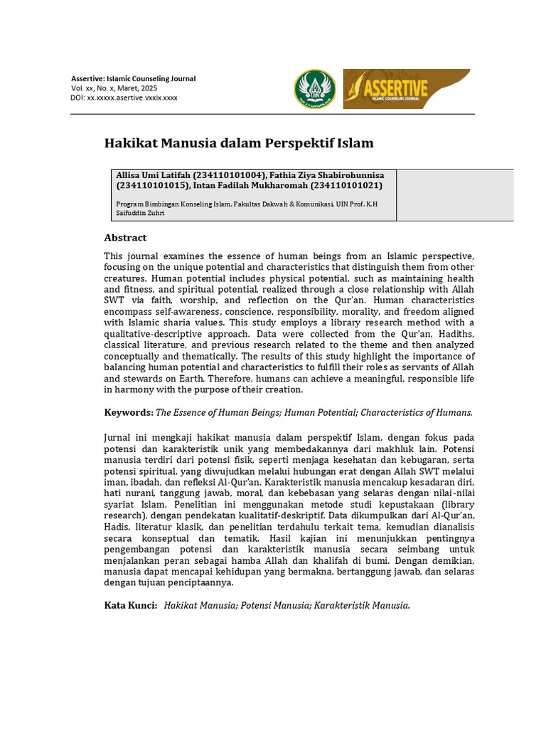 Artikel Jurnal Hakikat Manusia Dalam Perspektif Islam | PDF