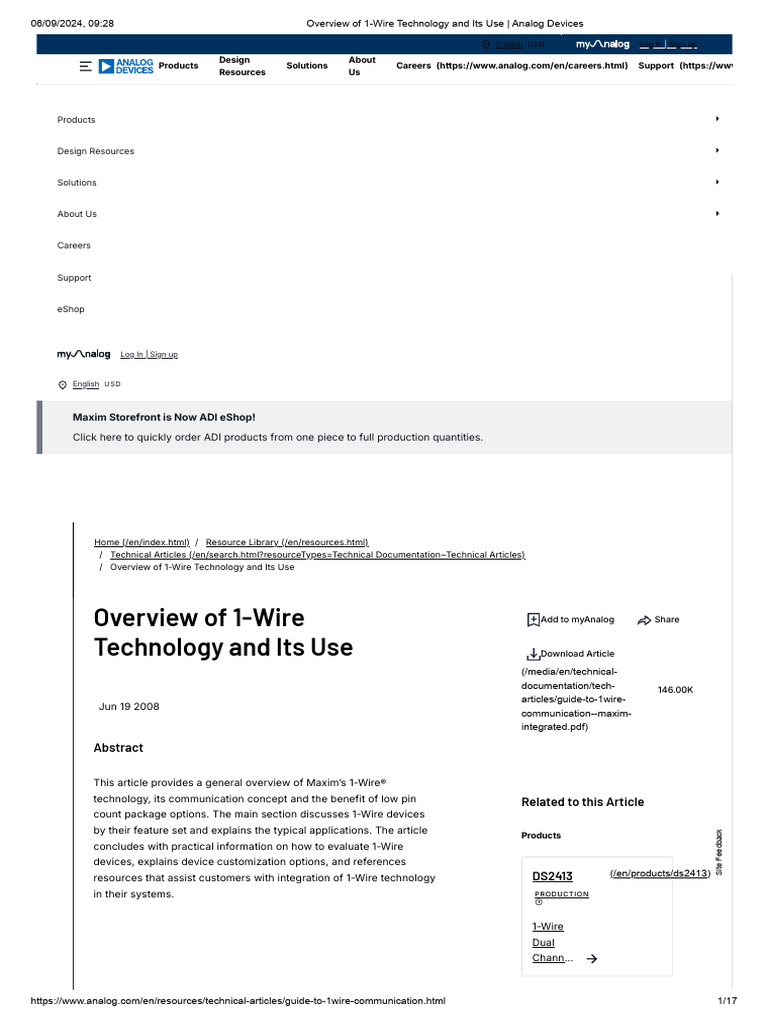 Overview of 1-Wire Technology and Its Use _ Analog Devices | PDF ...