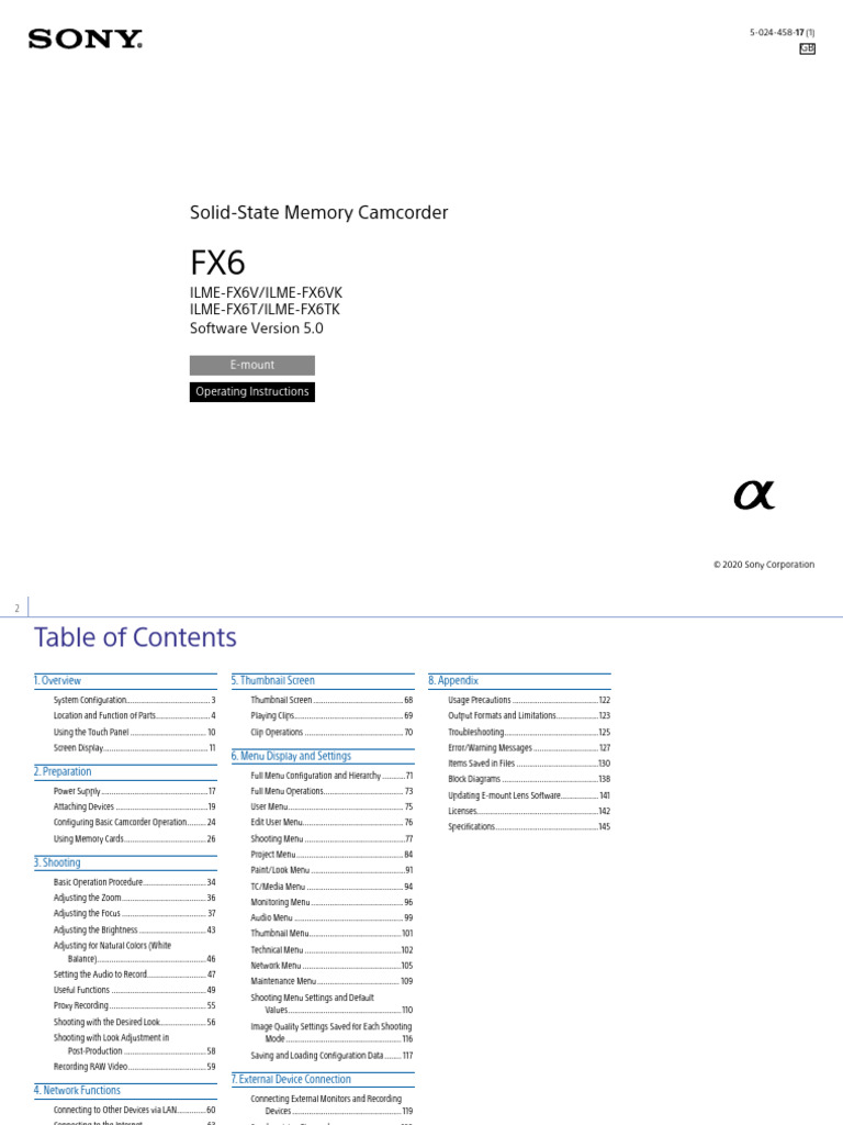 Sony FX6 User Manual Overview | PDF | Touchscreen | Screw