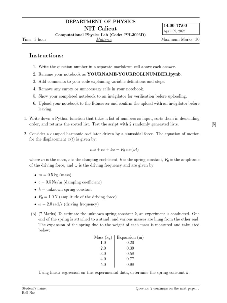 ComputationalPhysicsLab_PH3095D_EndTerm | PDF | Damping | Applied Mathematics