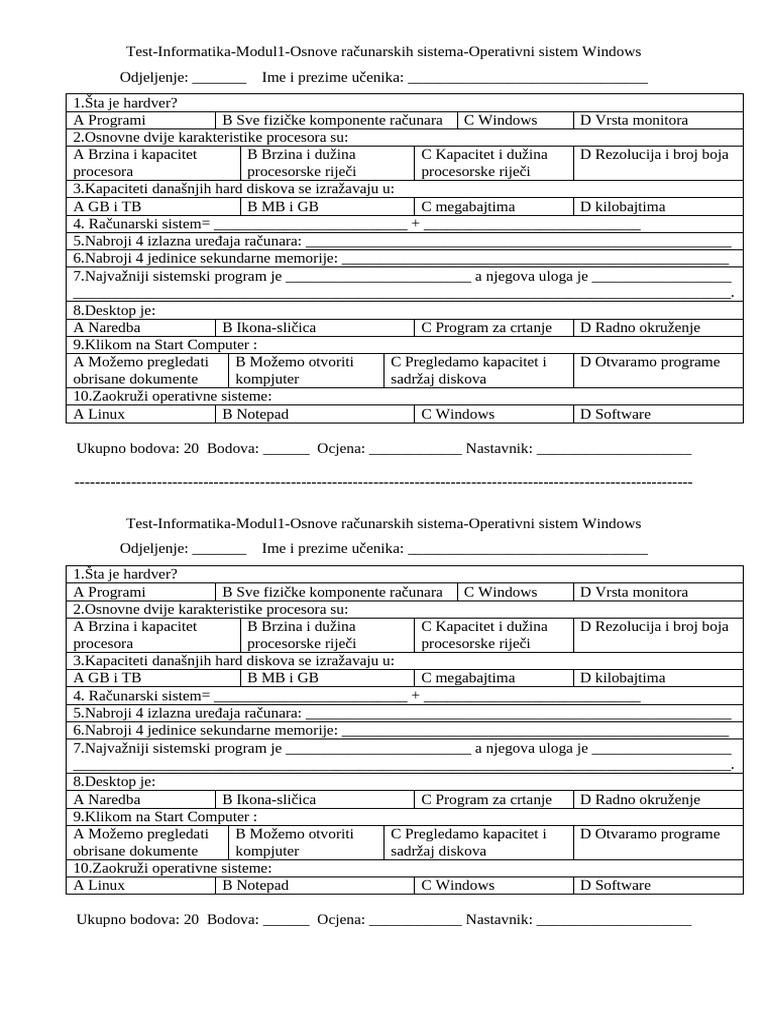 Test broj 1-Informatika-probni | PDF