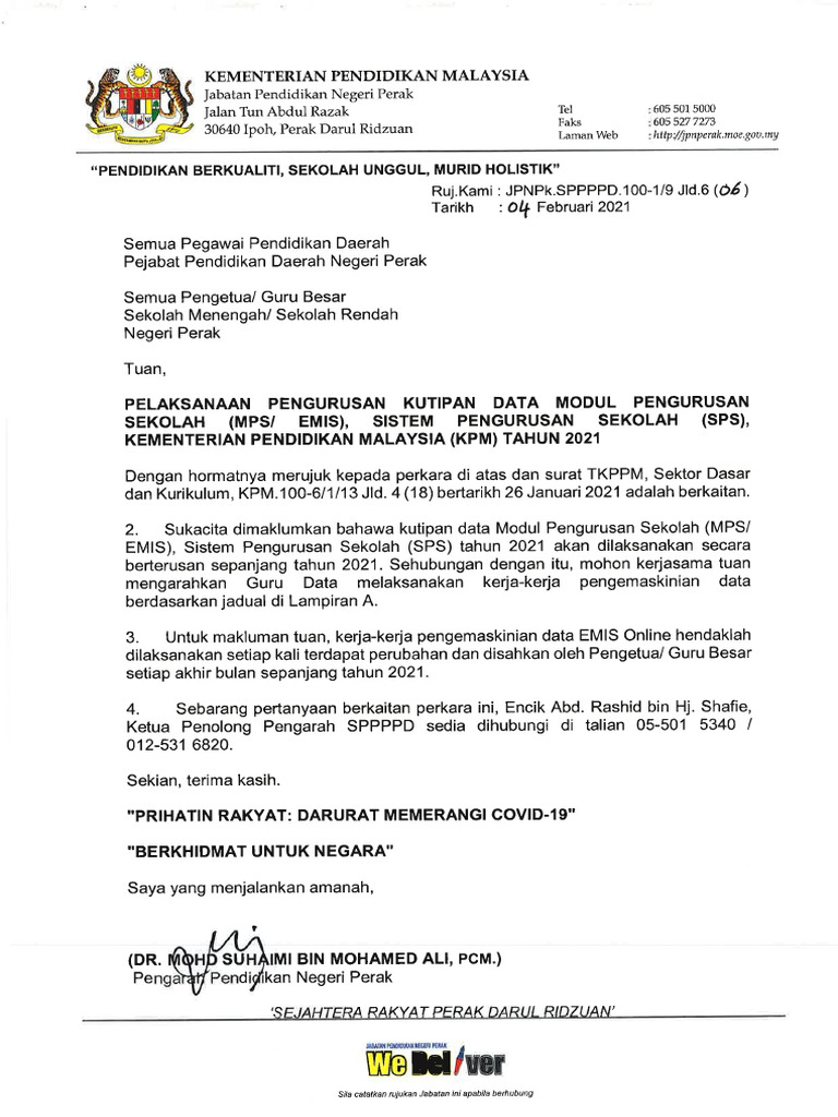 Pelaksanaan Pengurusan Kutipan Data Modul Pengurusan Mps Emis, Sps Kpm Tahun 2021 | PDF