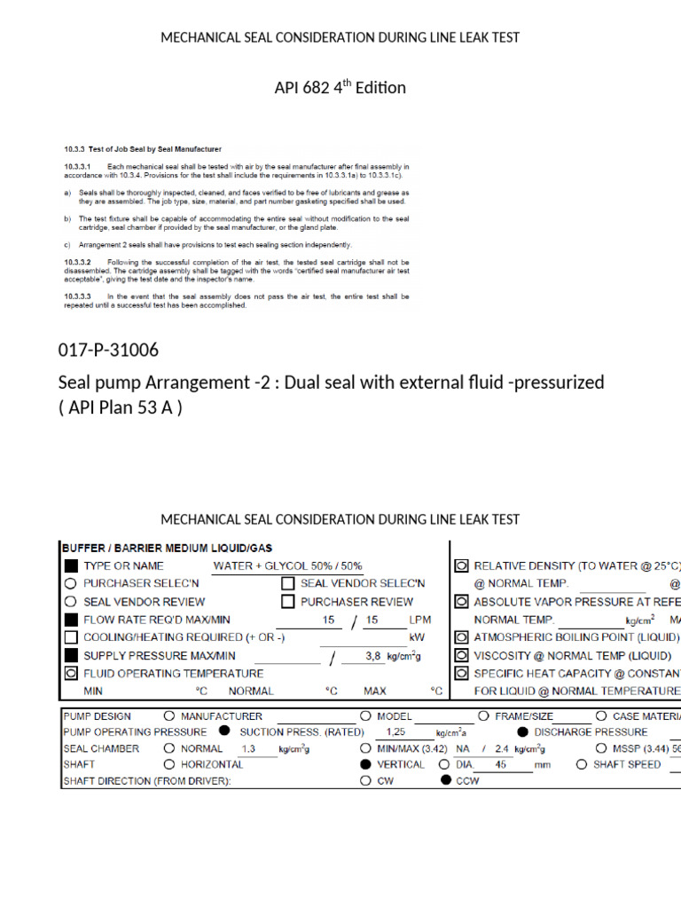 Mechanical Seal Leak Test Procedure | PDF