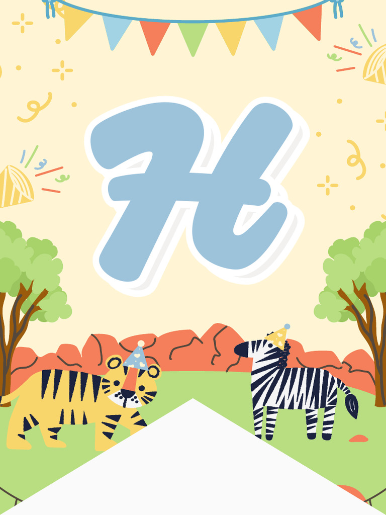 Yellow and Blue Playful Illustrated Happy Birthday Classroom Bunting | PDF