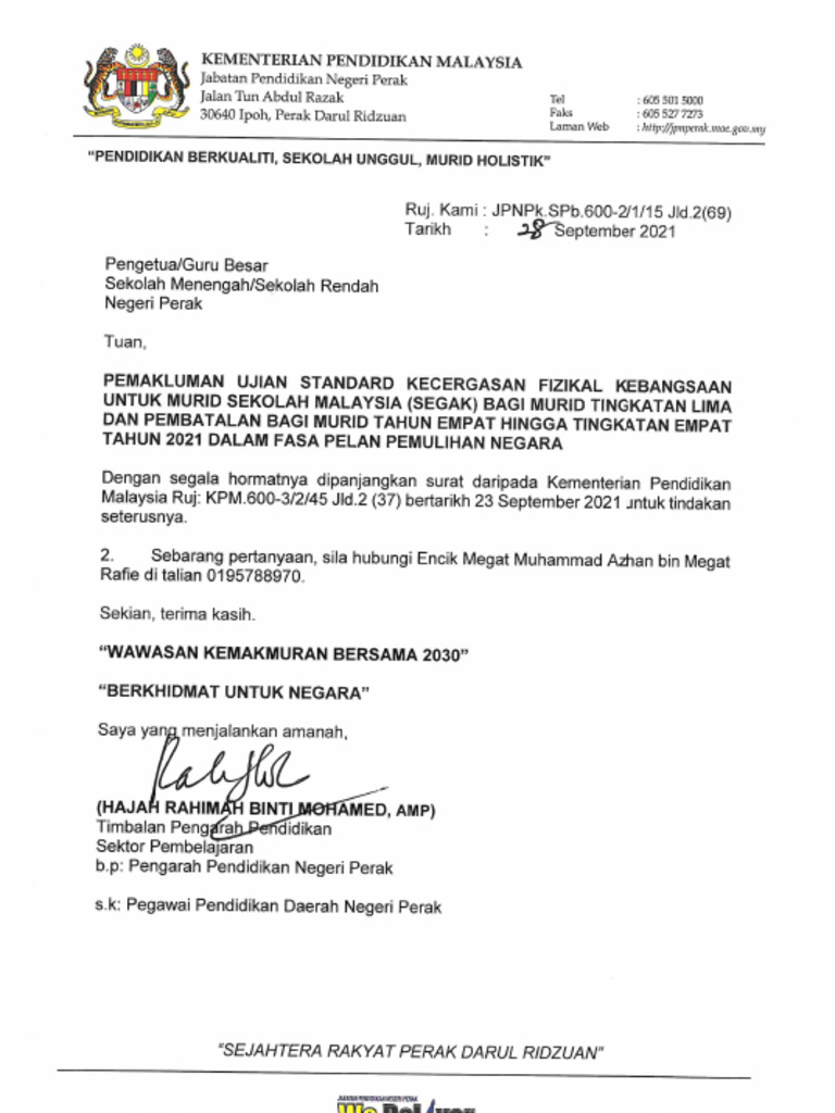 PEMAKLUMAN UJIAN STANDARD KECERGASAN FIZIKAL KEBANGSAAN UNTUK MURID ...