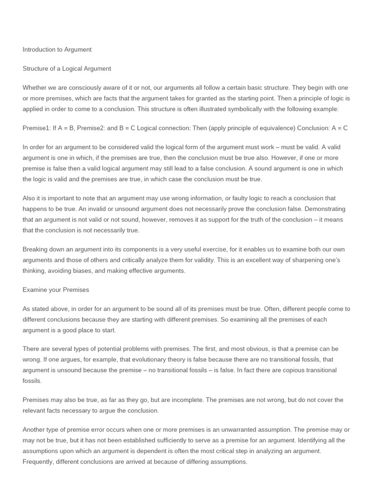 Introduction To Argument | PDF | Argument | Fallacy