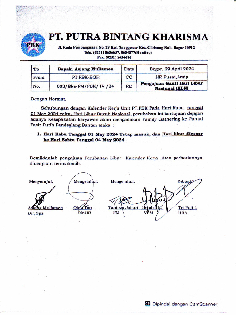 Approval - Pengajuan Ganti Hari Libur PBK | PDF
