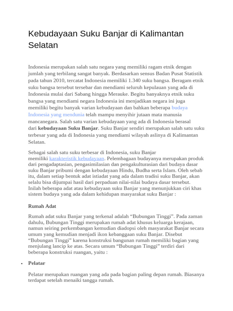 Kebudayaan dan Tradisi Suku Banjar | PDF