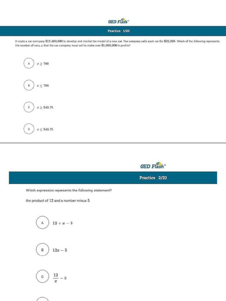 Basic Algebra (GED Flash 3) | PDF