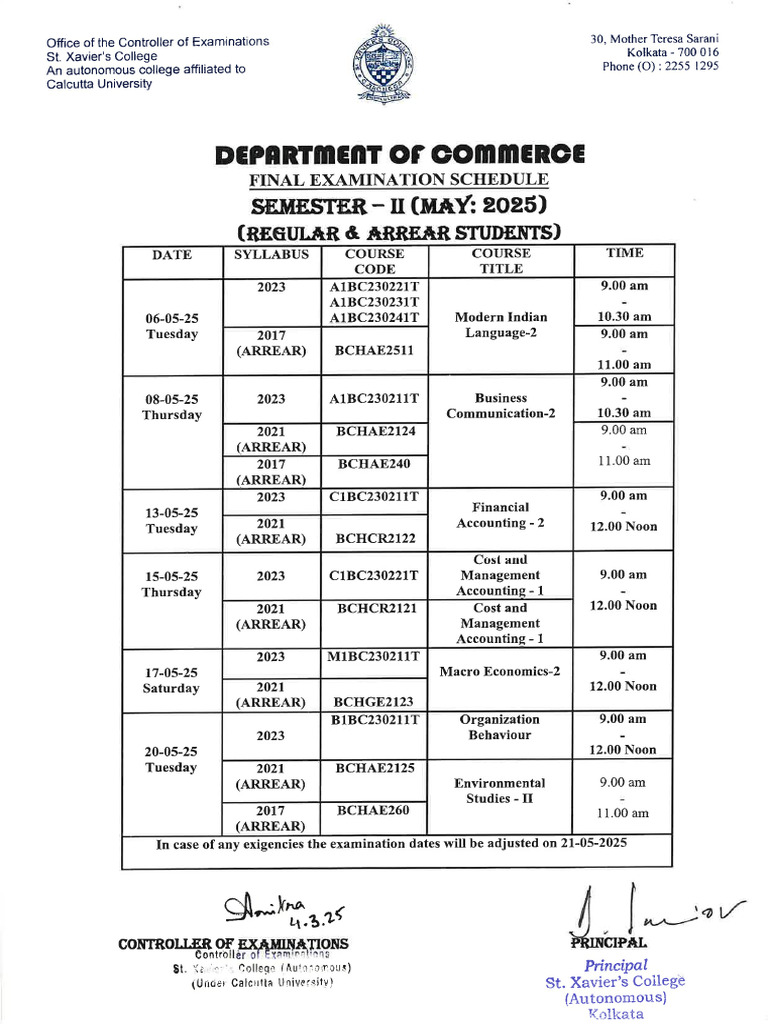 Bcom Final Time Table 1 | PDF