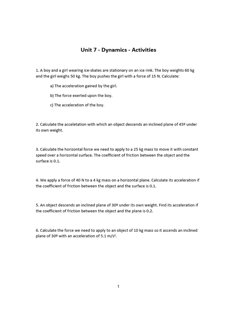 Unit 7 - Dynamics - Activities | PDF