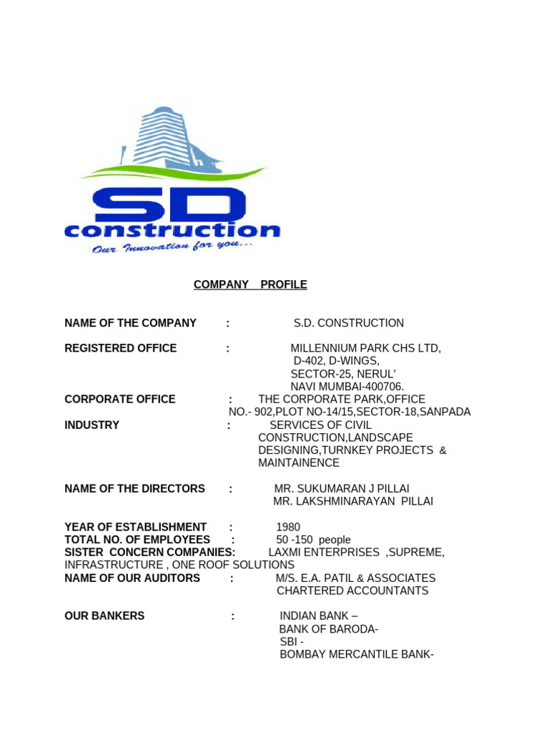S.D. Construction Company Profile | PDF