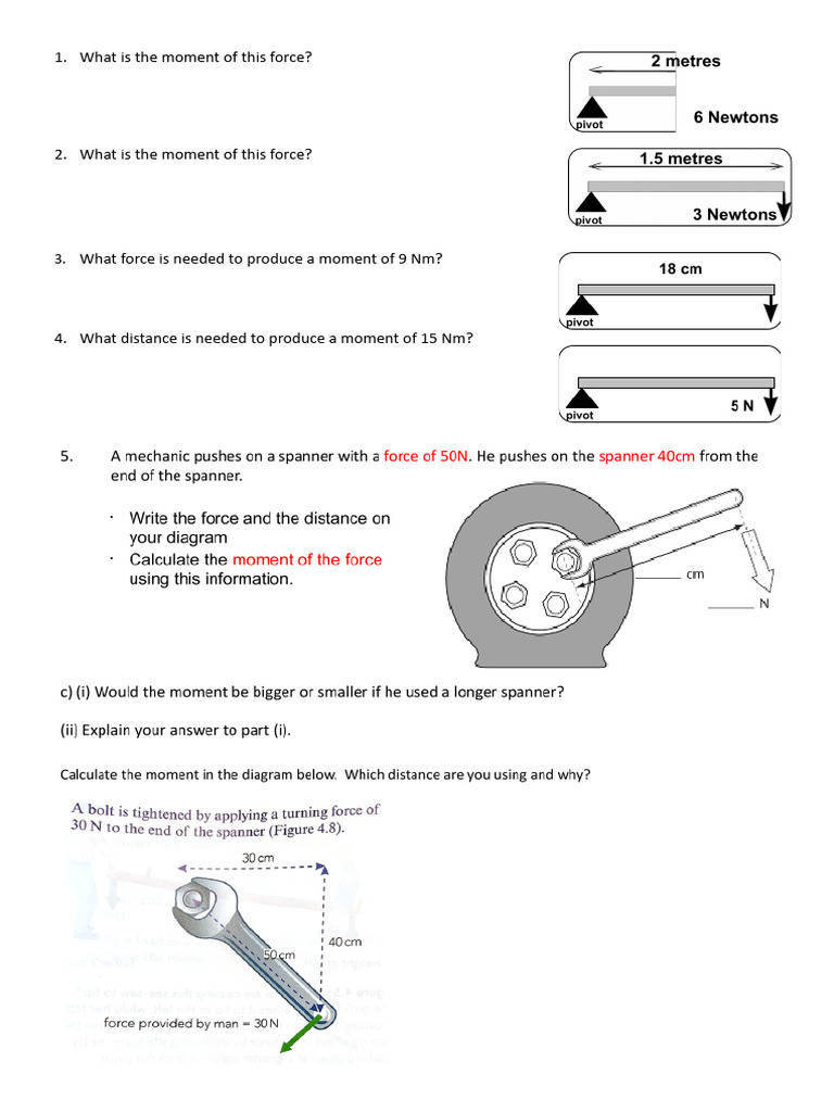 L1 - Moments and Levers Worksheet | PDF