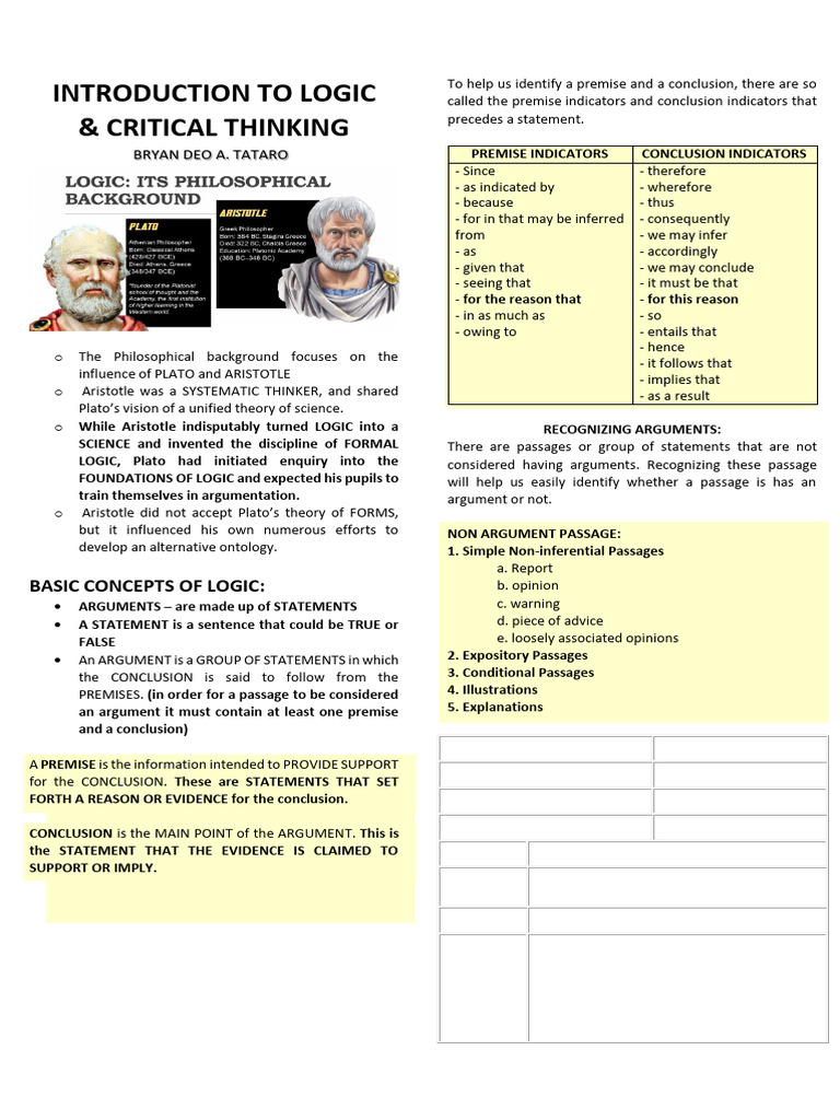 Logic and Critical Thinking Basics | PDF | Argument | Logical Consequence