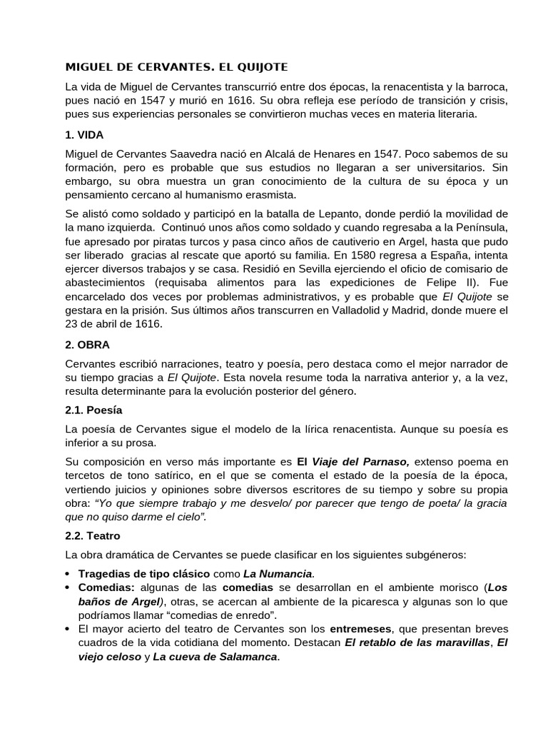 Análisis de El Quijote de Cervantes | PDF | Don Quijote | Miguel De ...