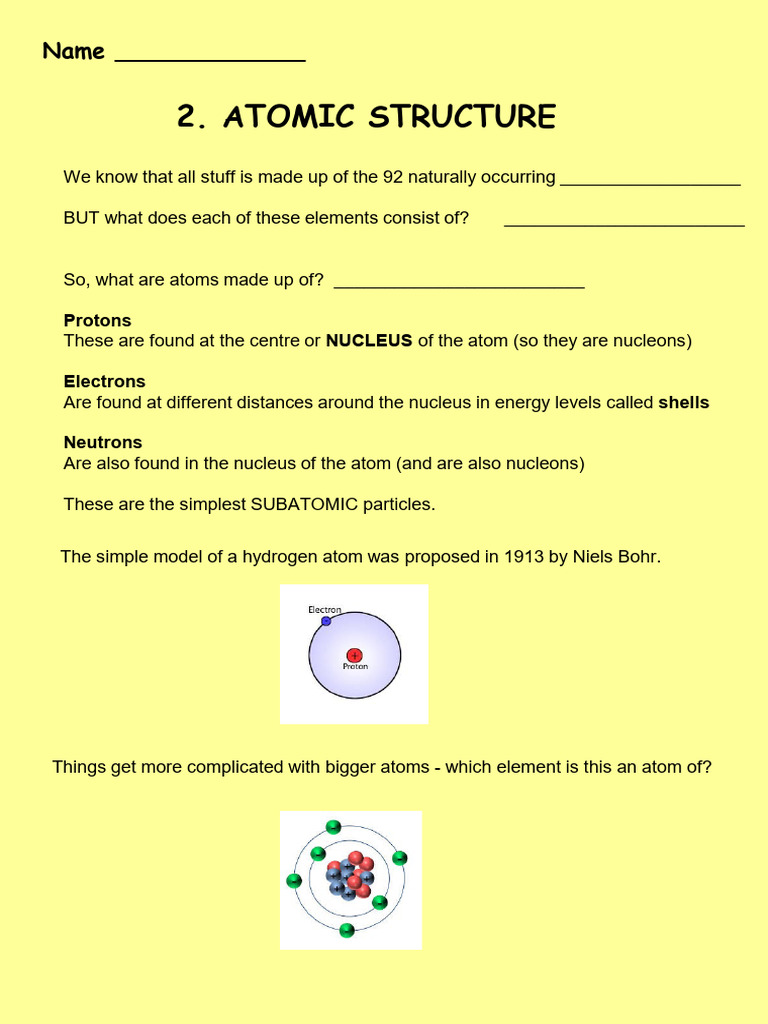 Atomic Structure Booklet 1 Final PDF | PDF | Atoms | Proton