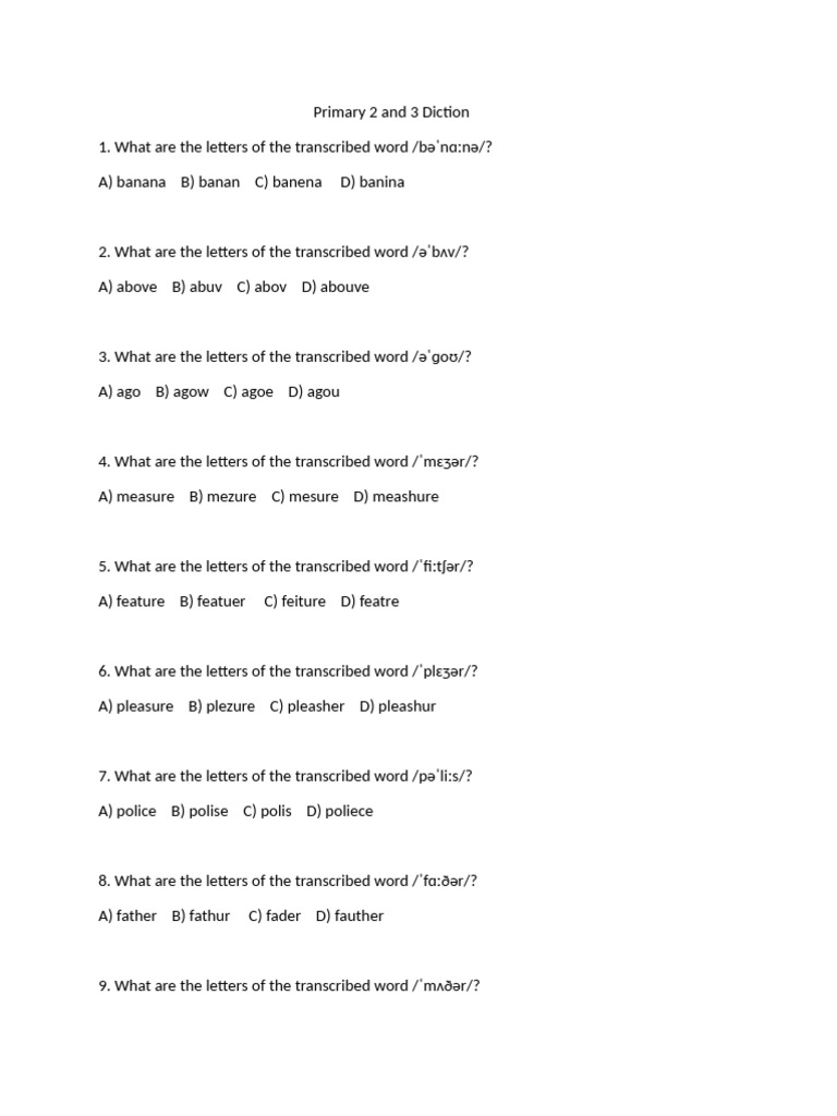 Primary 3 Diction | PDF