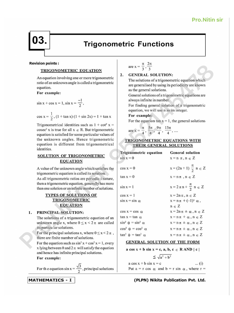 Trignometric Function - PLPN MhtCet | PDF
