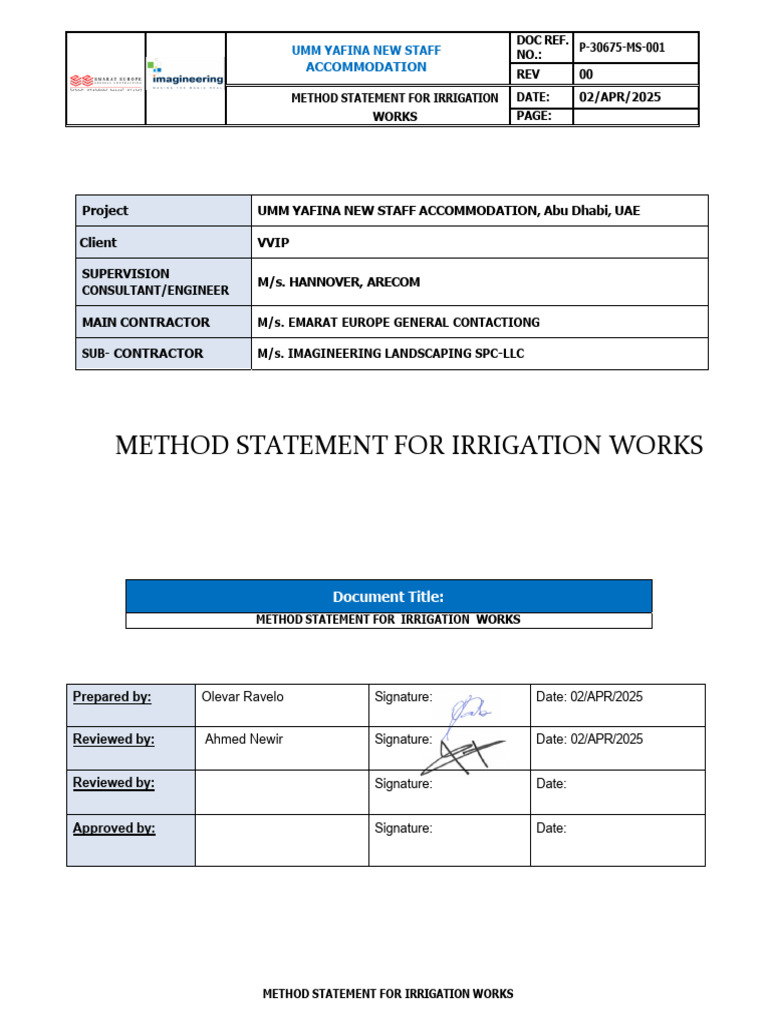 Method Statement For Irrigation Works | PDF | Pipe (Fluid Conveyance ...