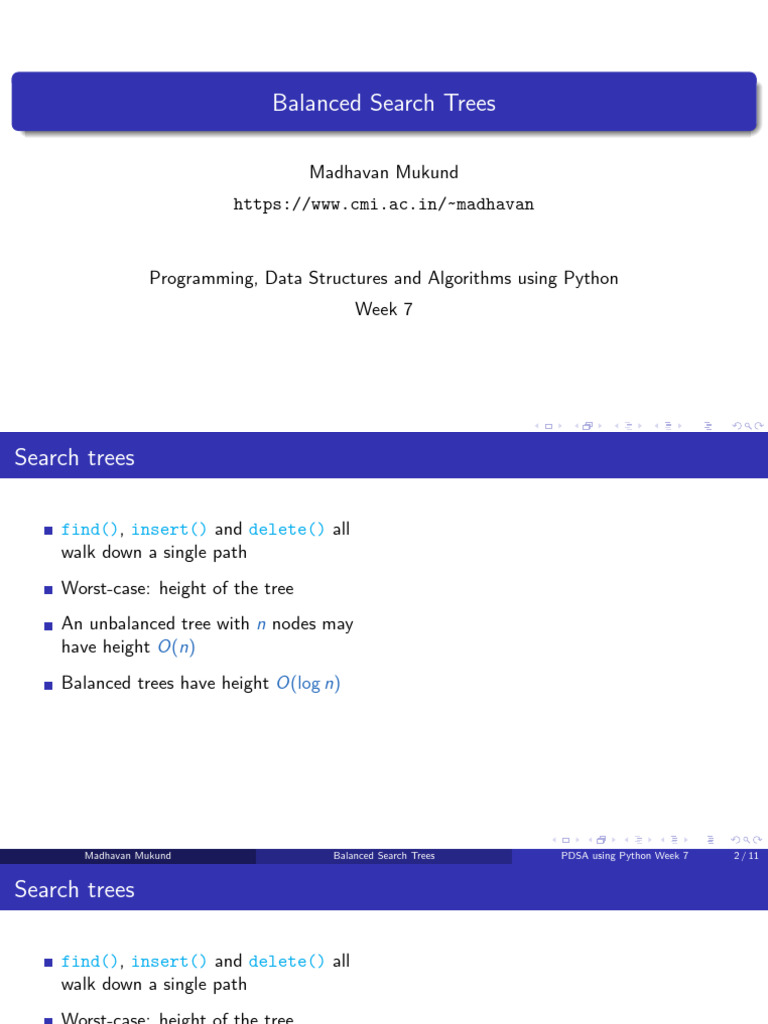 Lecture 7.1 - Balanced Search Trees | PDF | Algorithms | Algorithms And Data Structures