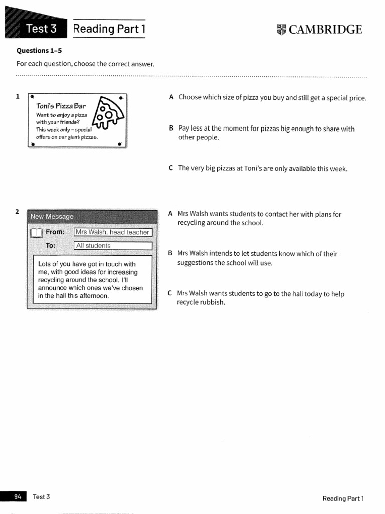 PET Trainer 2020 - Reading Test 3 | PDF