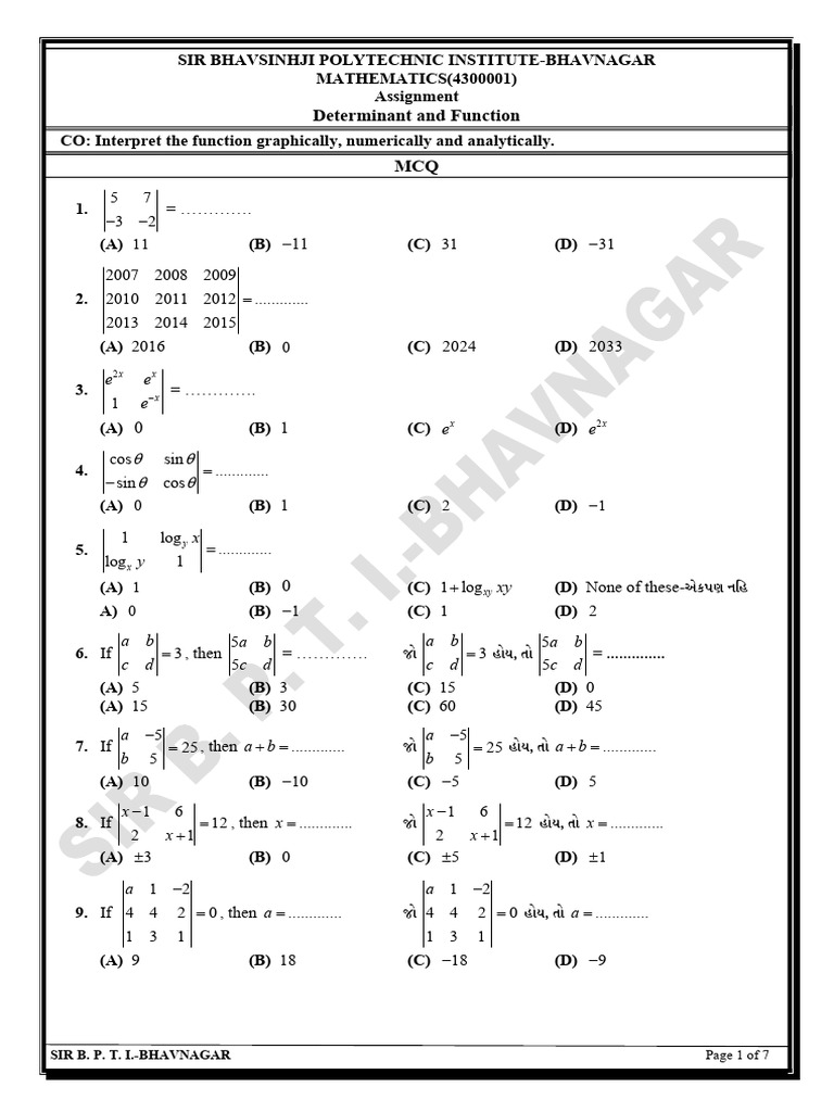 Assignment_1_Determinant and Functions | PDF