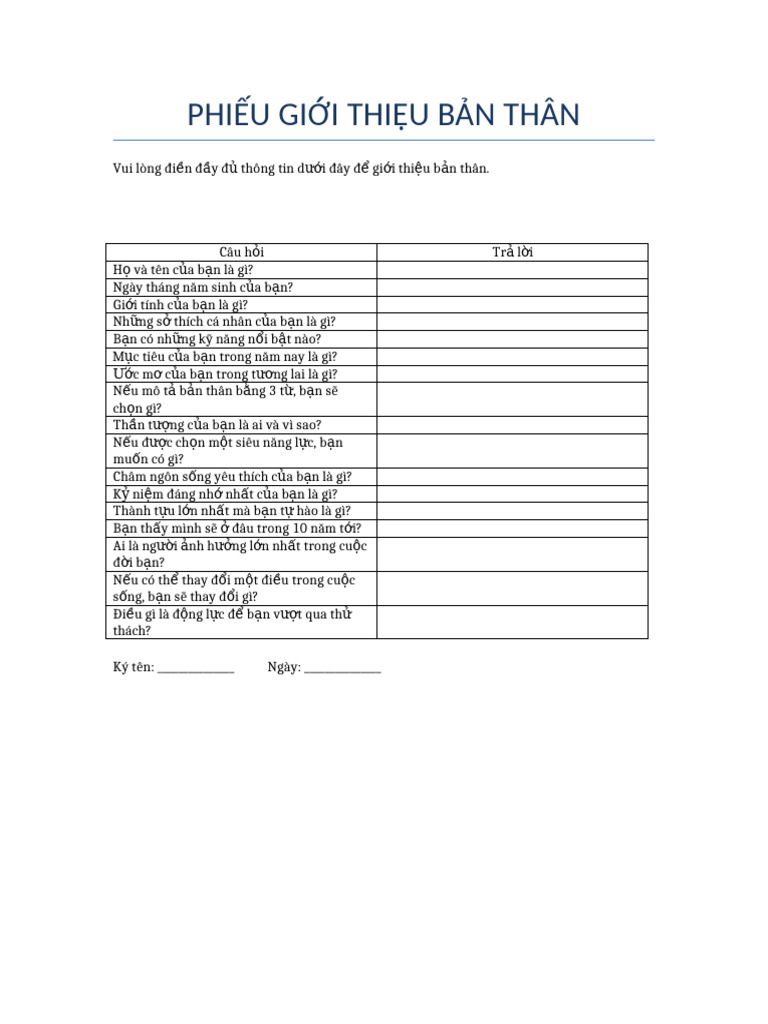 Phieu Gioi Thieu Ban Than Design | PDF