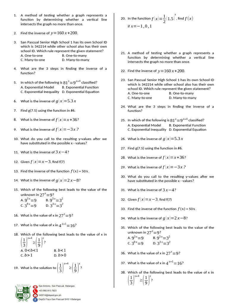 review test in genmath q2 | PDF | Function (Mathematics) | Graph Theory