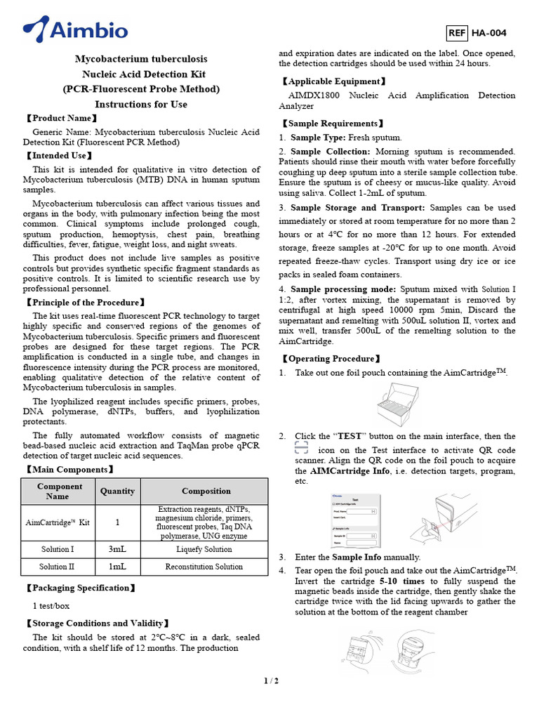 Mycobacterium Tuberculosis Nucleic Acid Detection Kit - Ver.1.0 - 20250218 | PDF | Polymerase ...