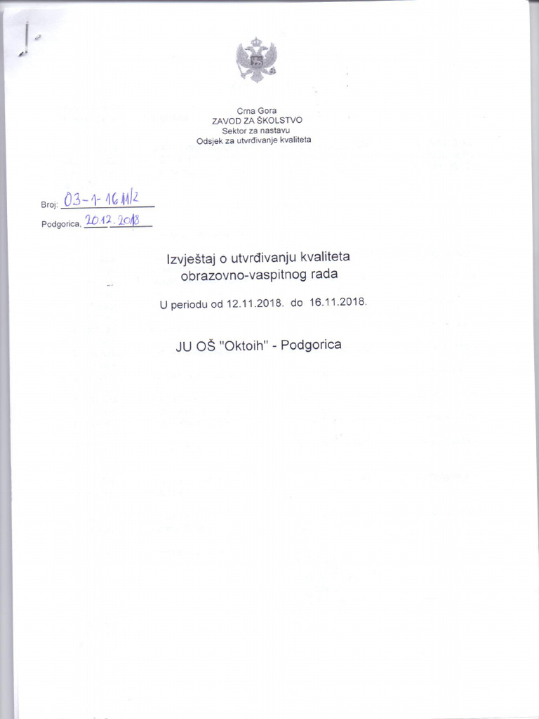Ju Os Oktoih Podgorica | PDF