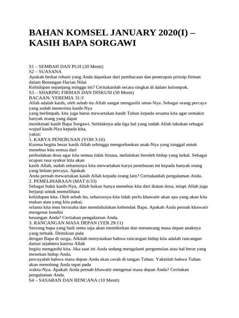Bahan Sharing Komsel: Kasih Bapa Sorgawi | PDF