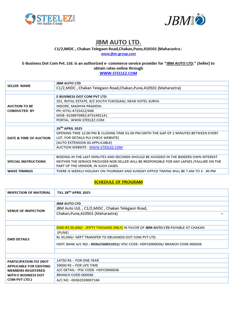 JBM Auto _Ltd Pune_29TH_APRIL_2025 | PDF | Auction | Legal Liability