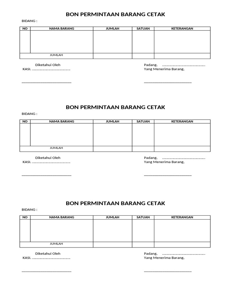 BON PERMINTAAN BARANG CETAK | PDF