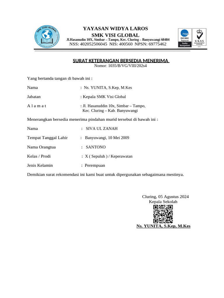 SURAT Menerima. Siva | PDF