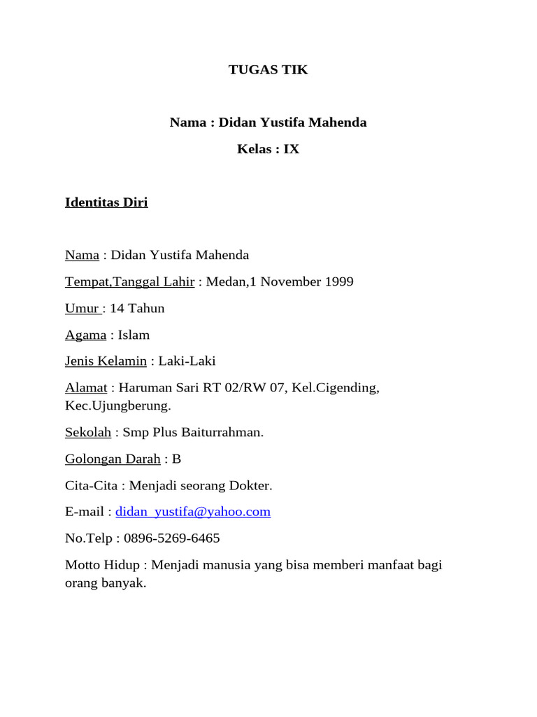 Tugas Tik Biodata 2 | PDF