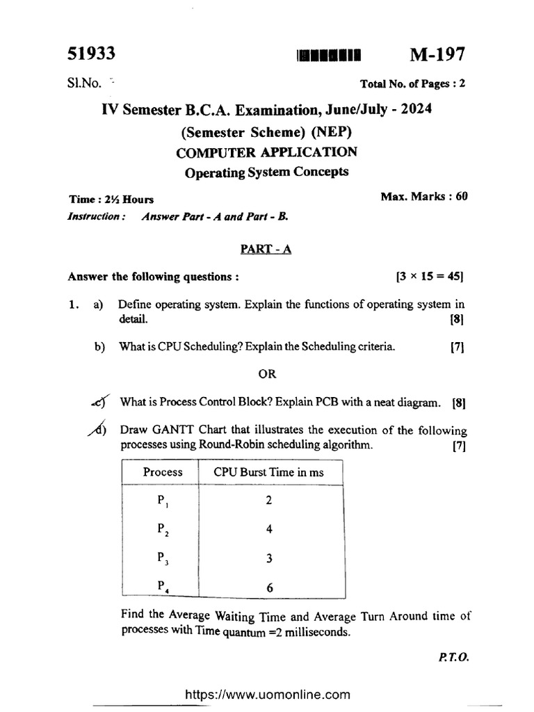 Bca 4 Sem Computer Application Operating System Concepts M 197 Jul 2024 ...