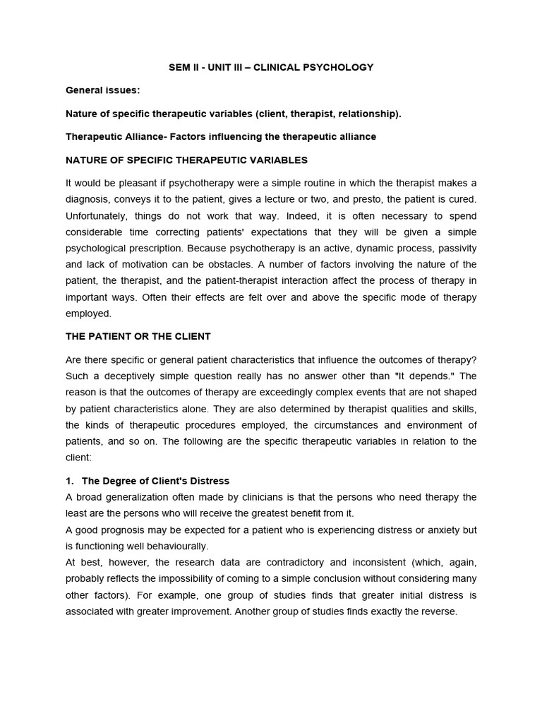 Unit 3 - Nature of Specific Therapist Variables | PDF | Psychotherapy ...