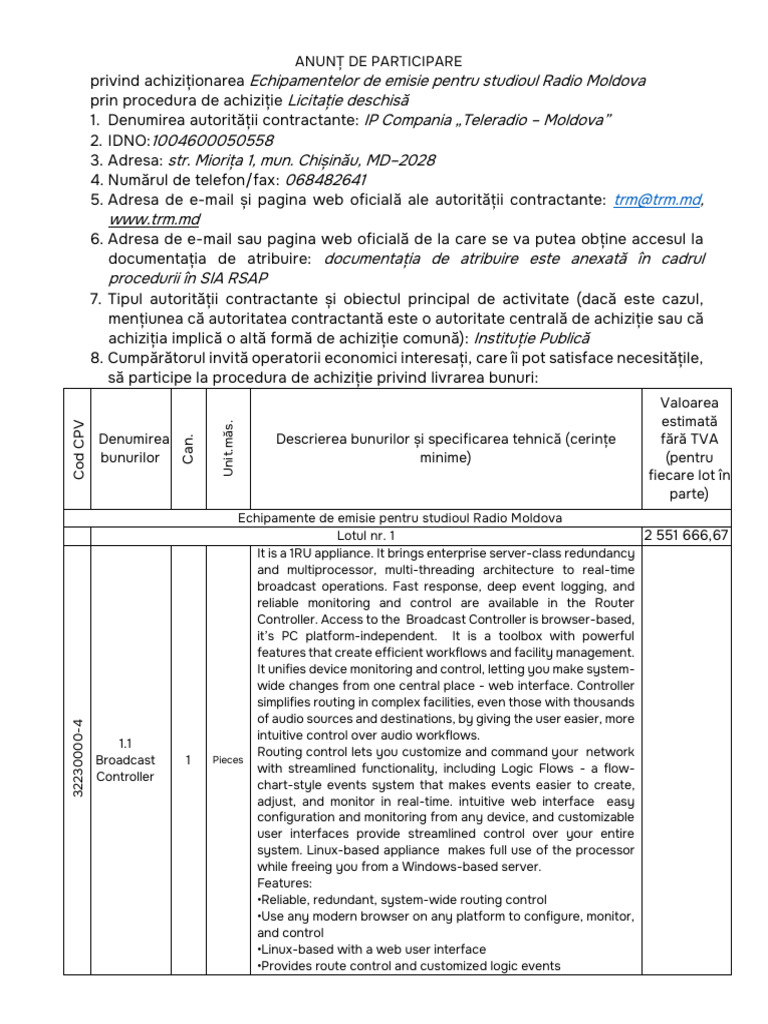 ANUNȚ de PARTICIPARE Echipamente - Semnat | PDF | Network Switch | Distortion