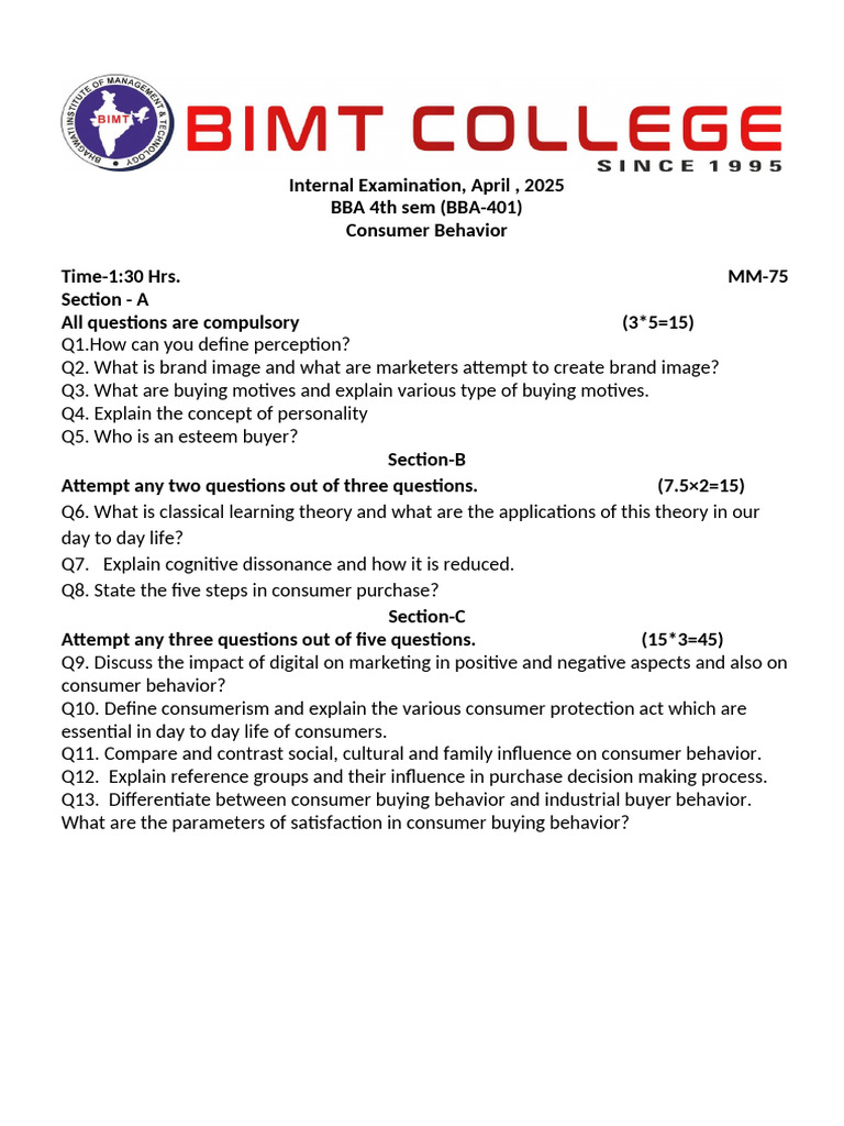 Bba Consumer Behaviour | PDF