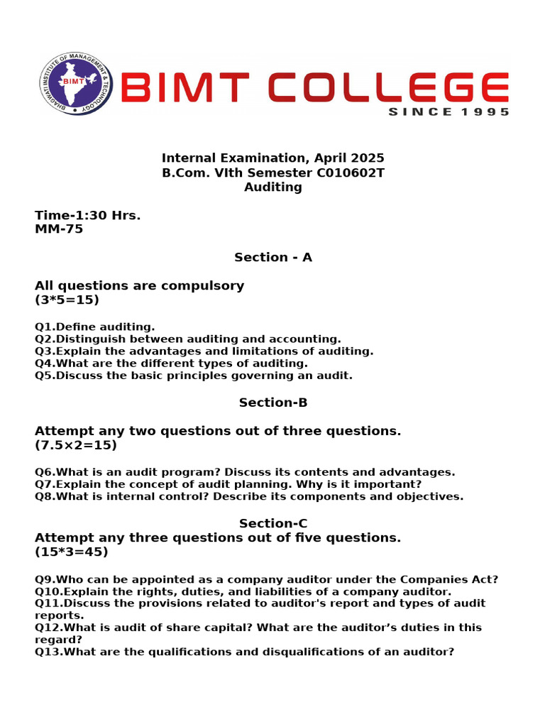 Auditing b.com 6th Sem | PDF