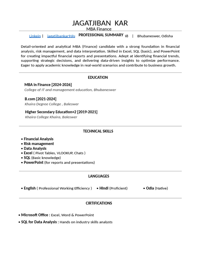 MBA Finance Candidate with Data Skills | PDF