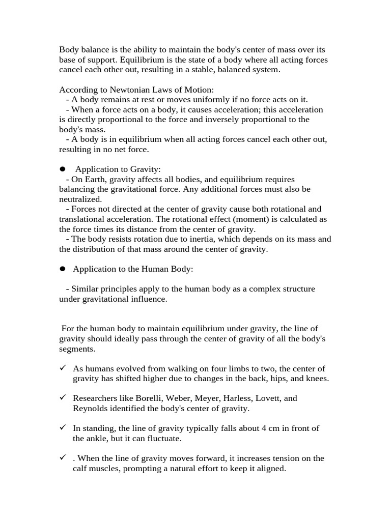 Understanding Body Balance and Equilibrium | PDF