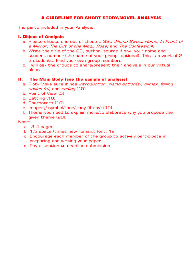 Analysing Short Story-Guideline | PDF