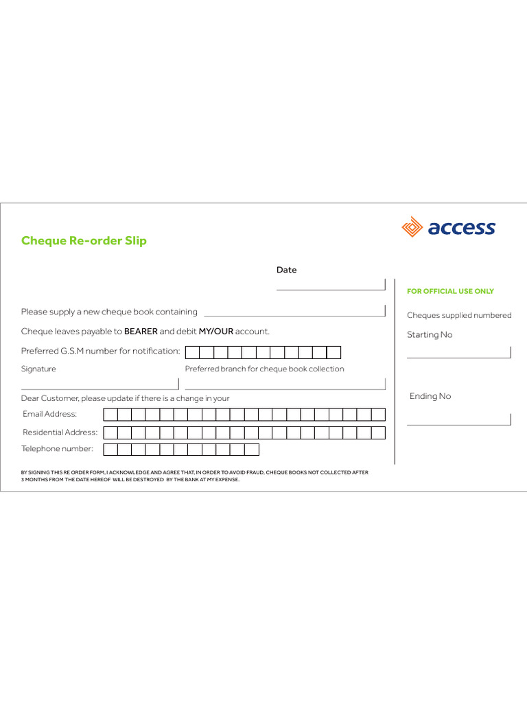 Cheque Re-Order Slip | PDF