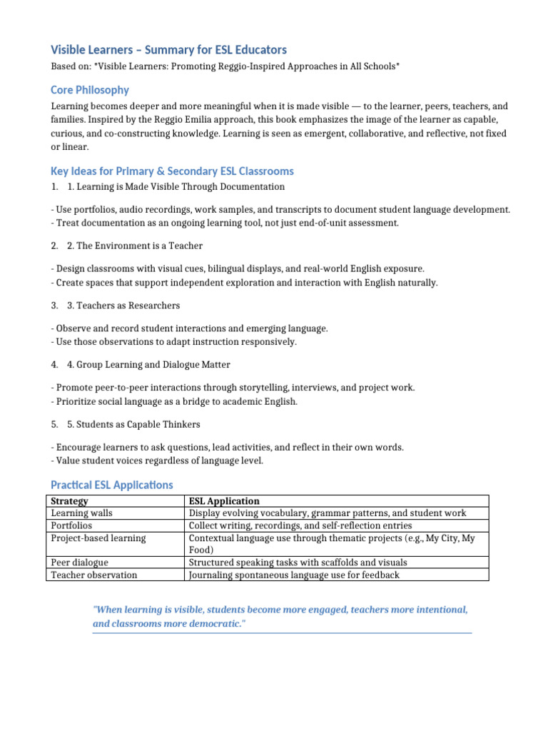 Visible_Learners_ESL_Summary_Handout | PDF