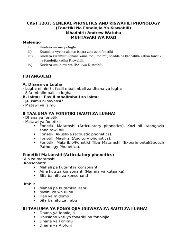 CKST 3203 Course Outline | PDF