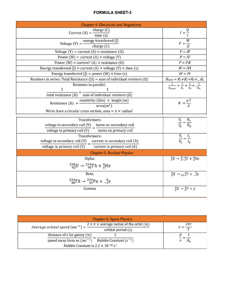 FORMULA SHEET-3 Physics CIE IGCSE | PDF