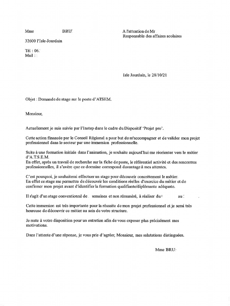 Modèle de LM de Demande de Stage 2 | PDF
