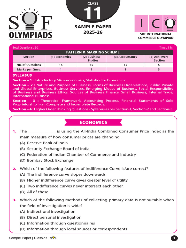 Ico Sample Paper Class-11 2025-26 | PDF | Depreciation | Economies