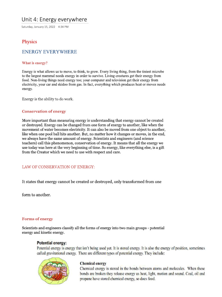 Grade 6 Energy Everywhere Notes | PDF